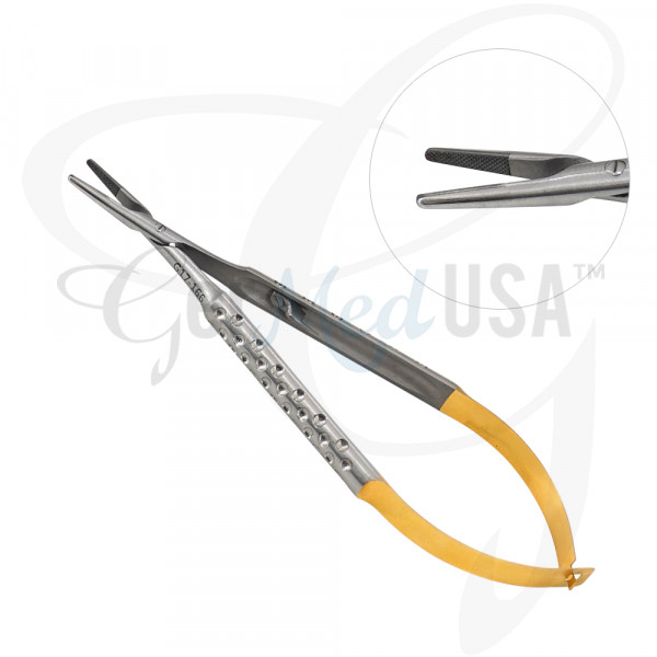 Micro Needle Holder Straight Pinholes Grip Round Handle With Lock 15cm TC