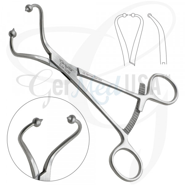 Bone Fragment Clamp 6 1/2" Curved 3.0mm Ball Tips with Long Ratchet